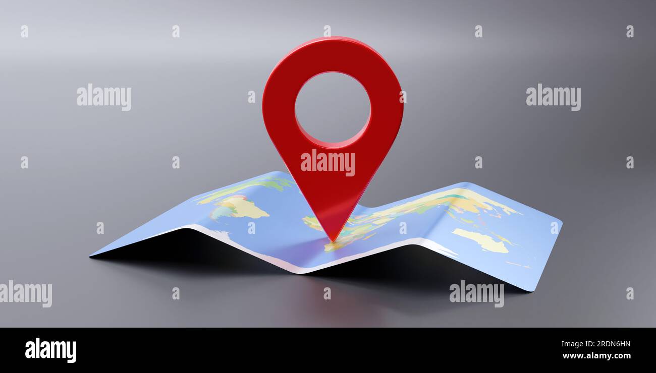 World Map and red pin pointer location on gray, Travel navigation GPS ...