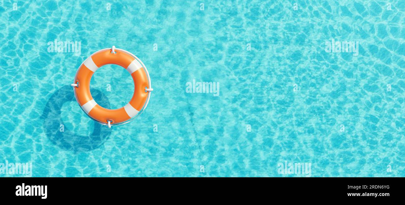 Lifebuoy on blue ocean background. Orange color life buoy ring, marine ...