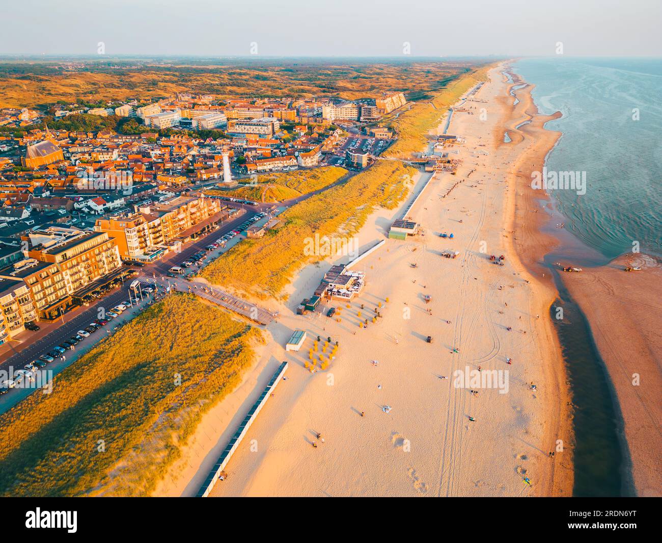 High angle Drone Point of View on Coastal Village of Egmond aan Zee ...
