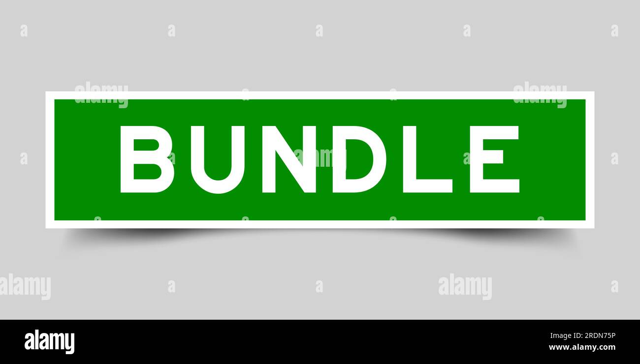 Green color square label sticker with word bundle on gray background ...