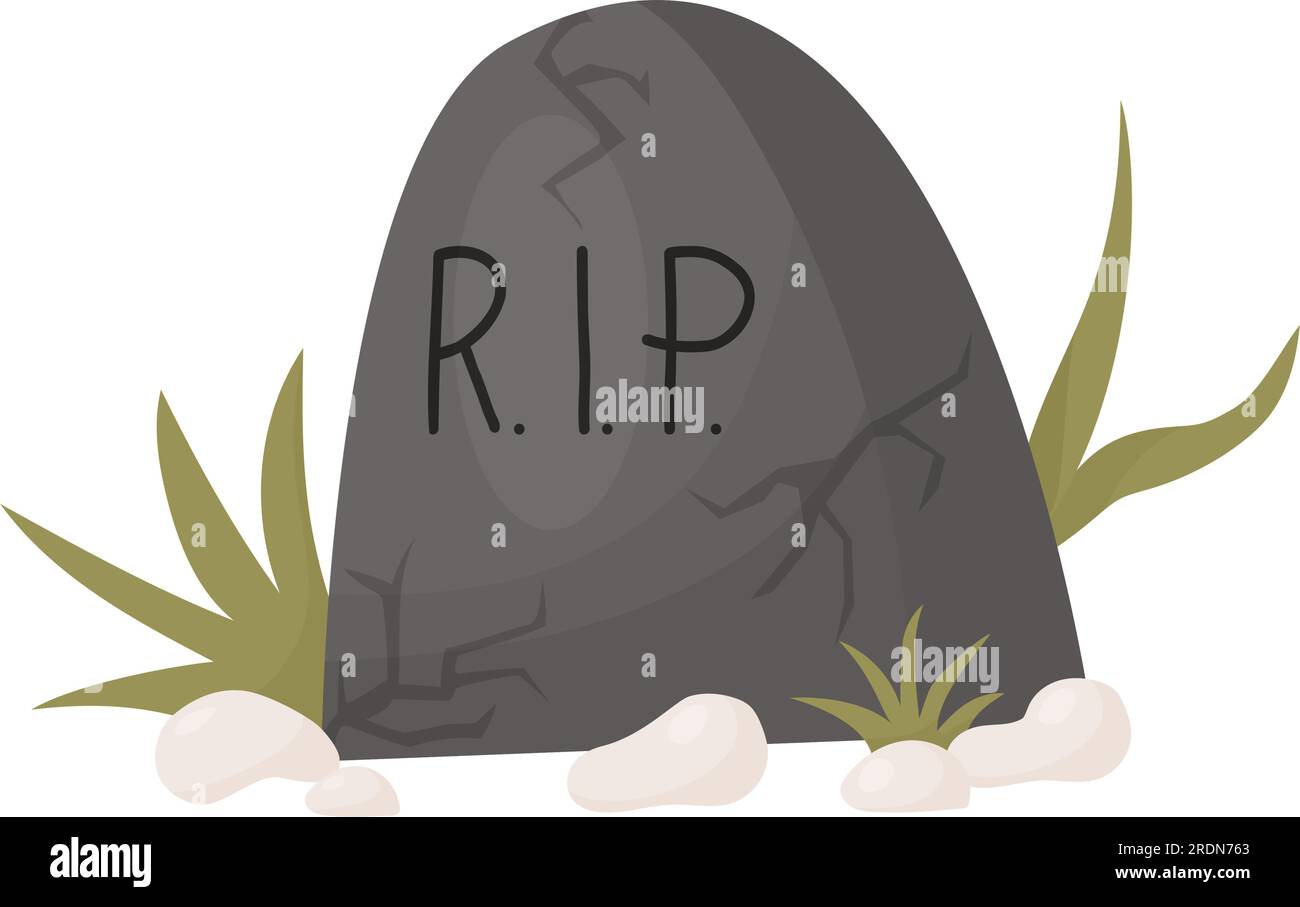 Cemetery stone grave in grass. Vector illustration in cartoon style ...