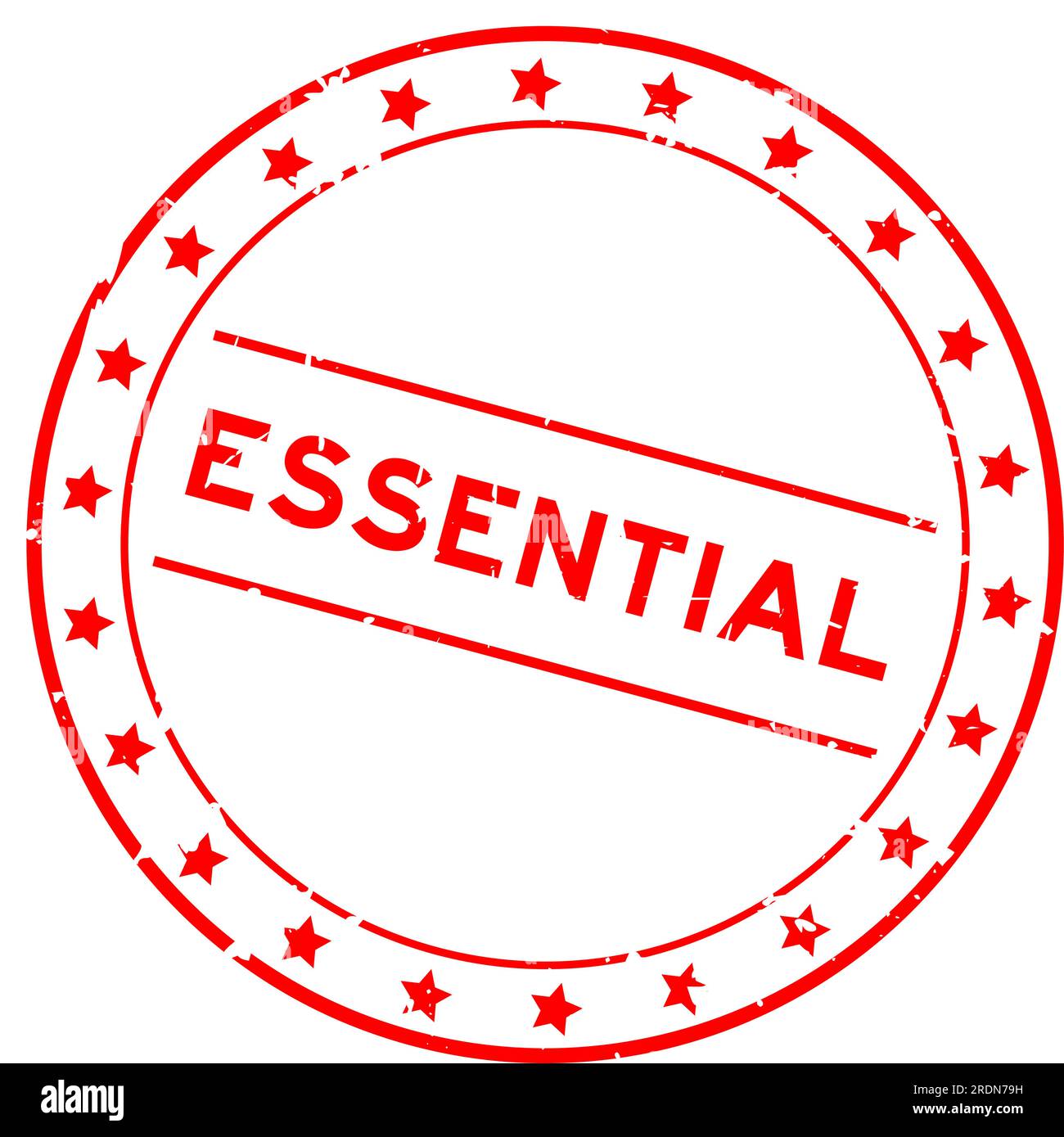Grunge red essential word round rubber seal stamp on white background ...