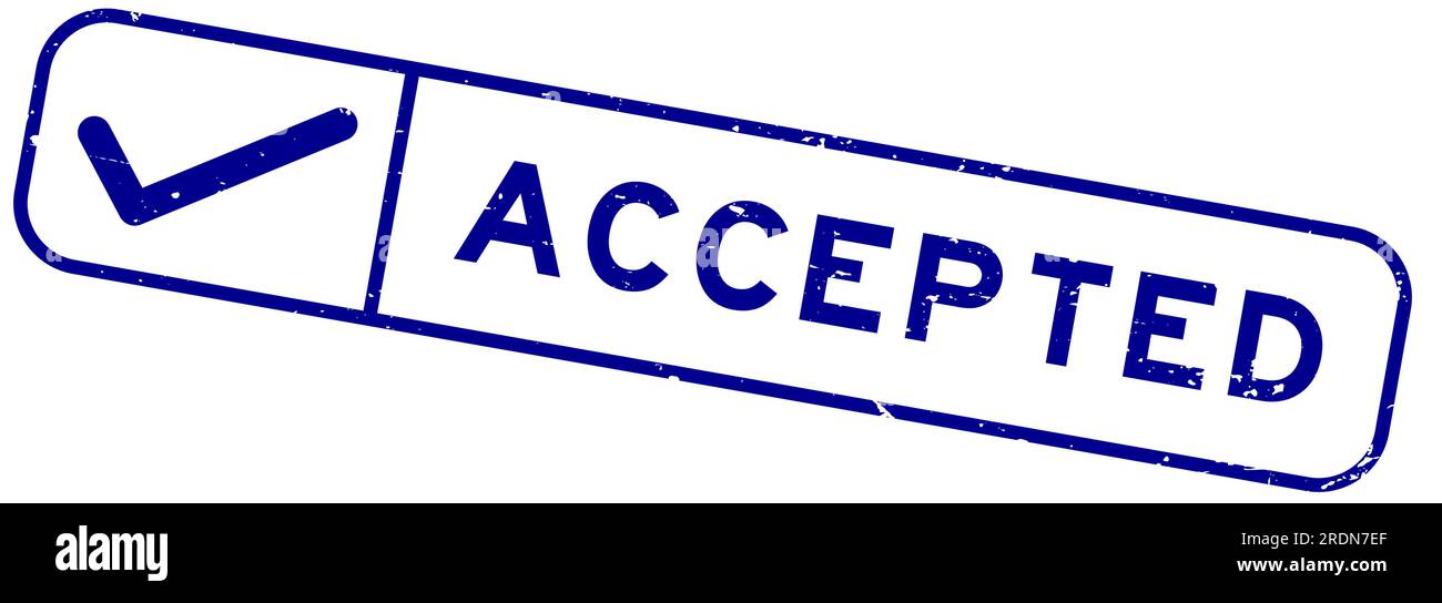 Grunge blue accepted word with right check mark icon square rubber seal ...