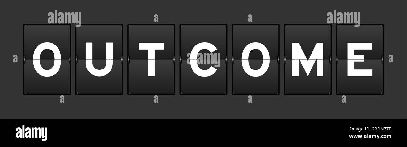 Black color analog flip board with word outcome on gray background ...
