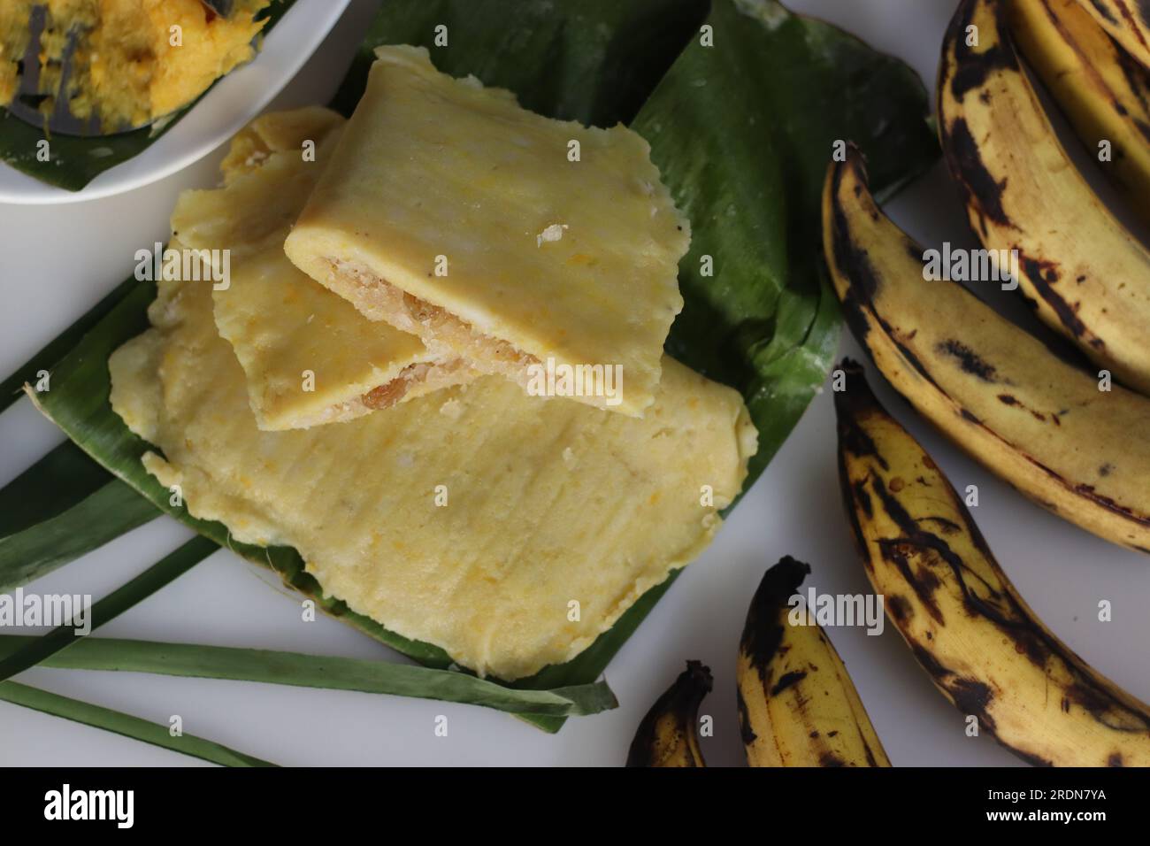 Rice plantain elayada. Steamed rice pancakes in banana leaf made with a ...