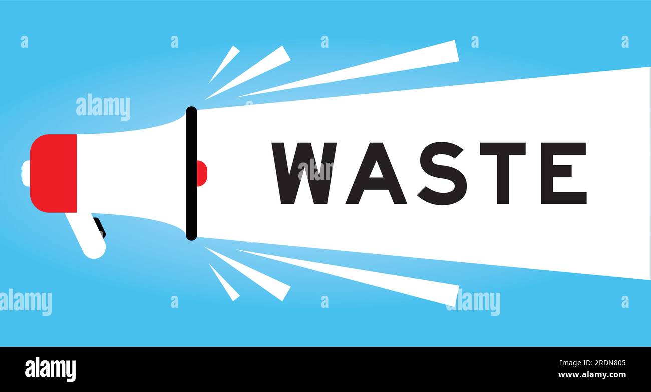 Color megaphone icon with word waste in white banner on blue background ...