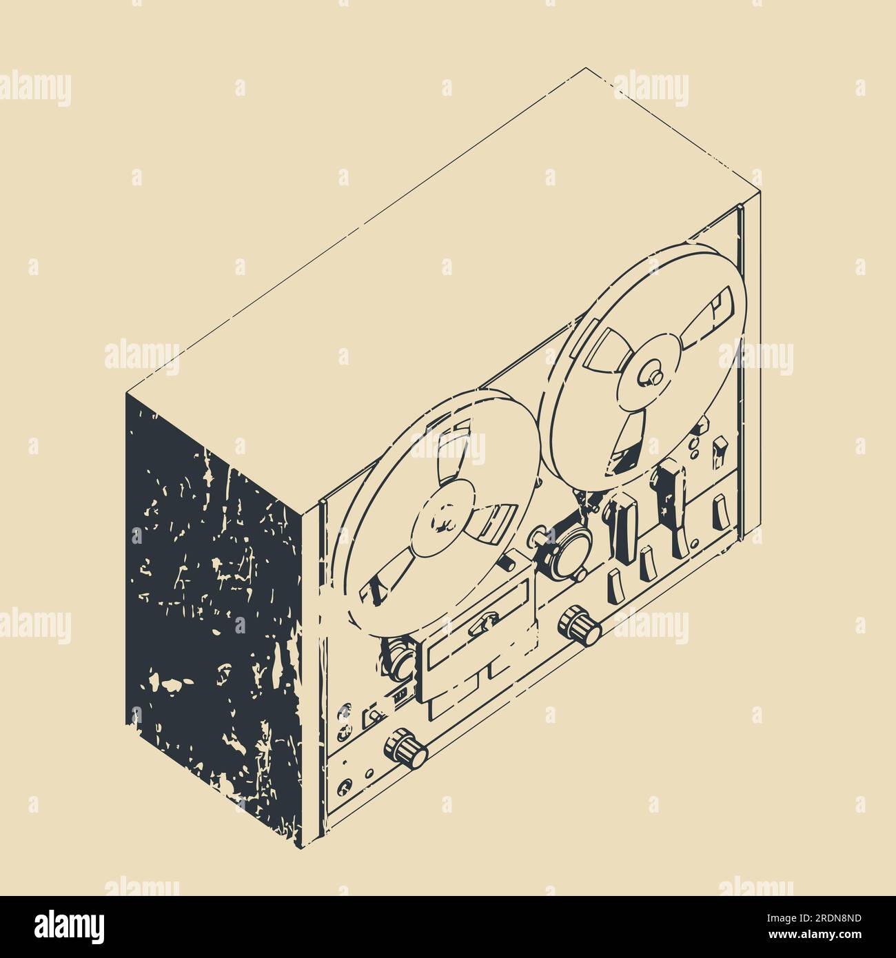 Stylized vector illustration of reel to reel tape recorder retro poster ...