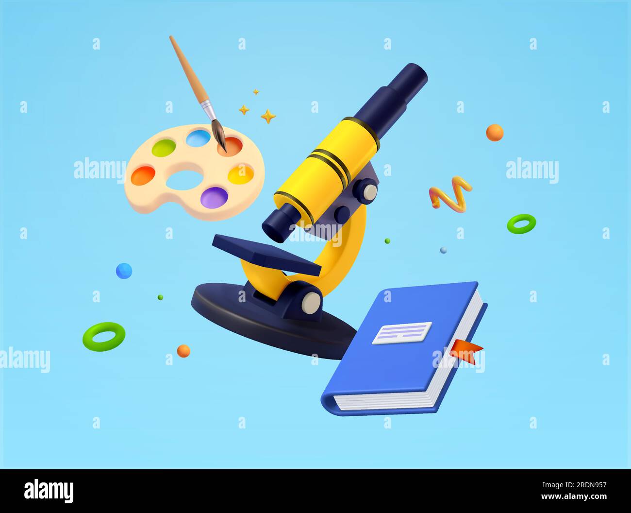 3d microscope, painting palette, brush, book, note, bookmark, confetti ...