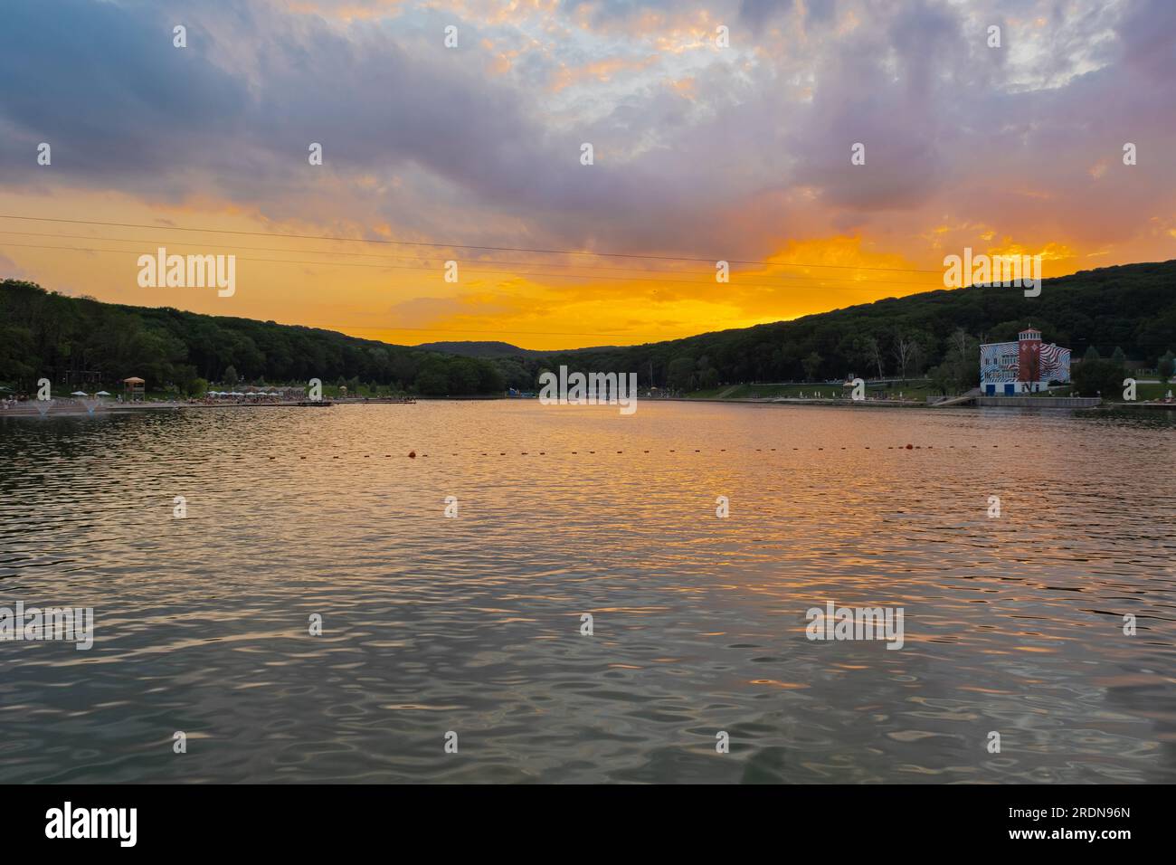 Background sunset panorama on the lake Stock Photo - Alamy