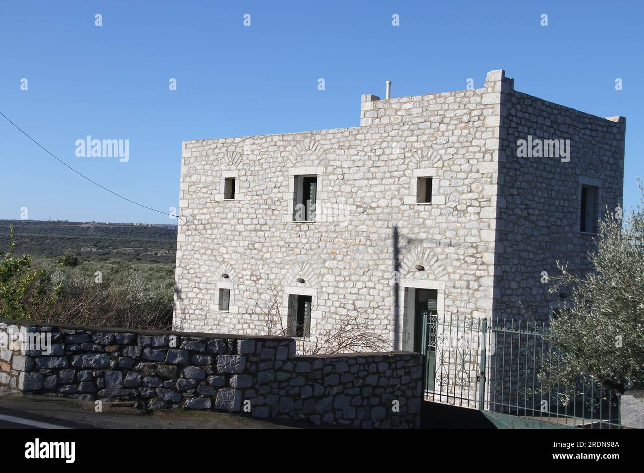 Stone houses in Town of Aeropoli in Mani, Greece Stock Photo - Alamy