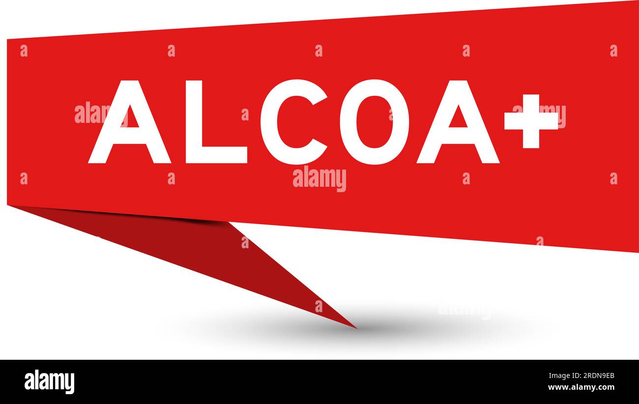 Red color speech banner with word ALCOA (Abbreviation of Attributable ...