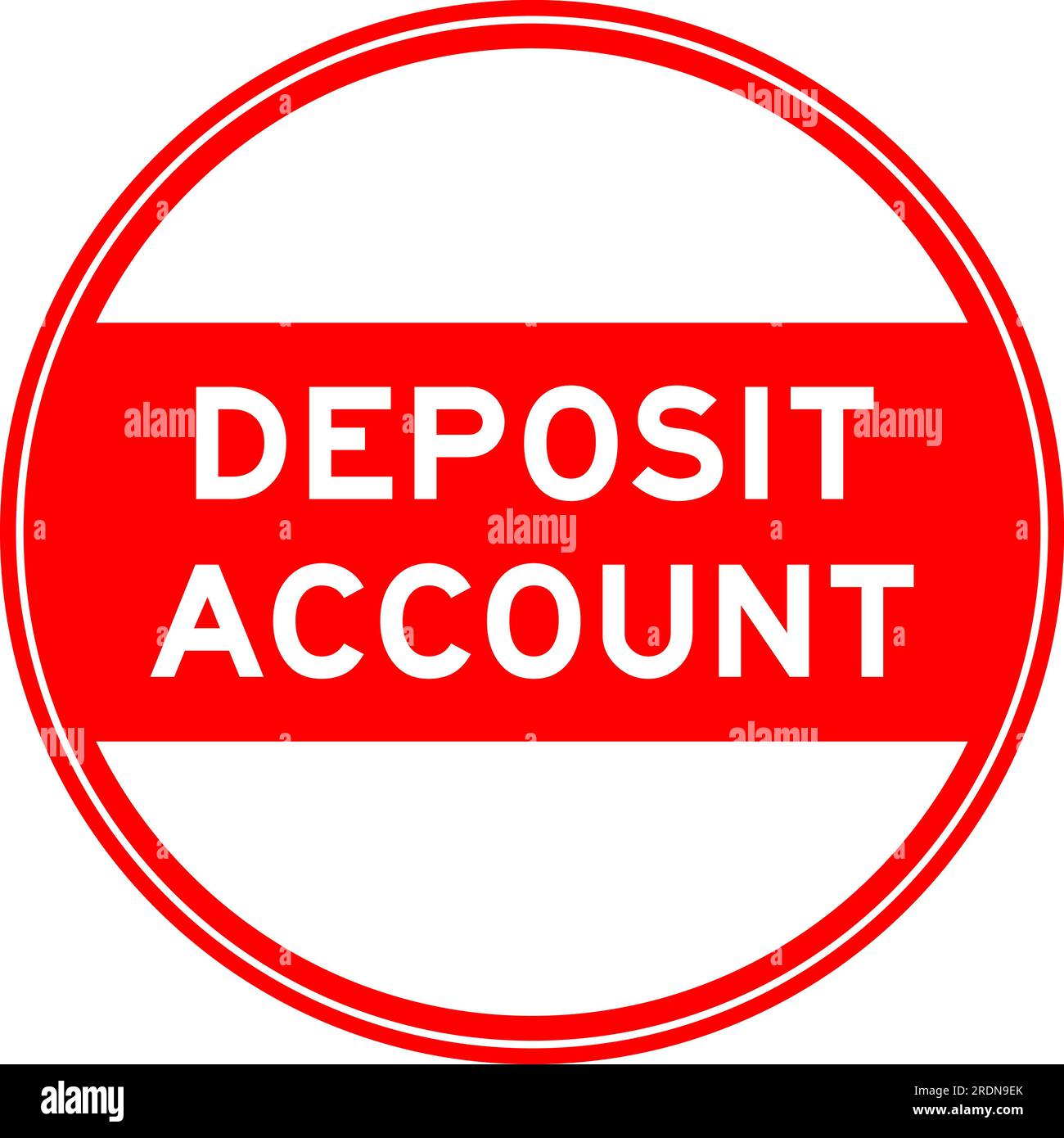 Red color round seal sticker in word deposti account on white ...