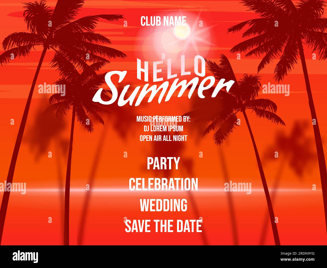 Sunset ocean view palms, seashore, horizon banner Stock Vector Image ...