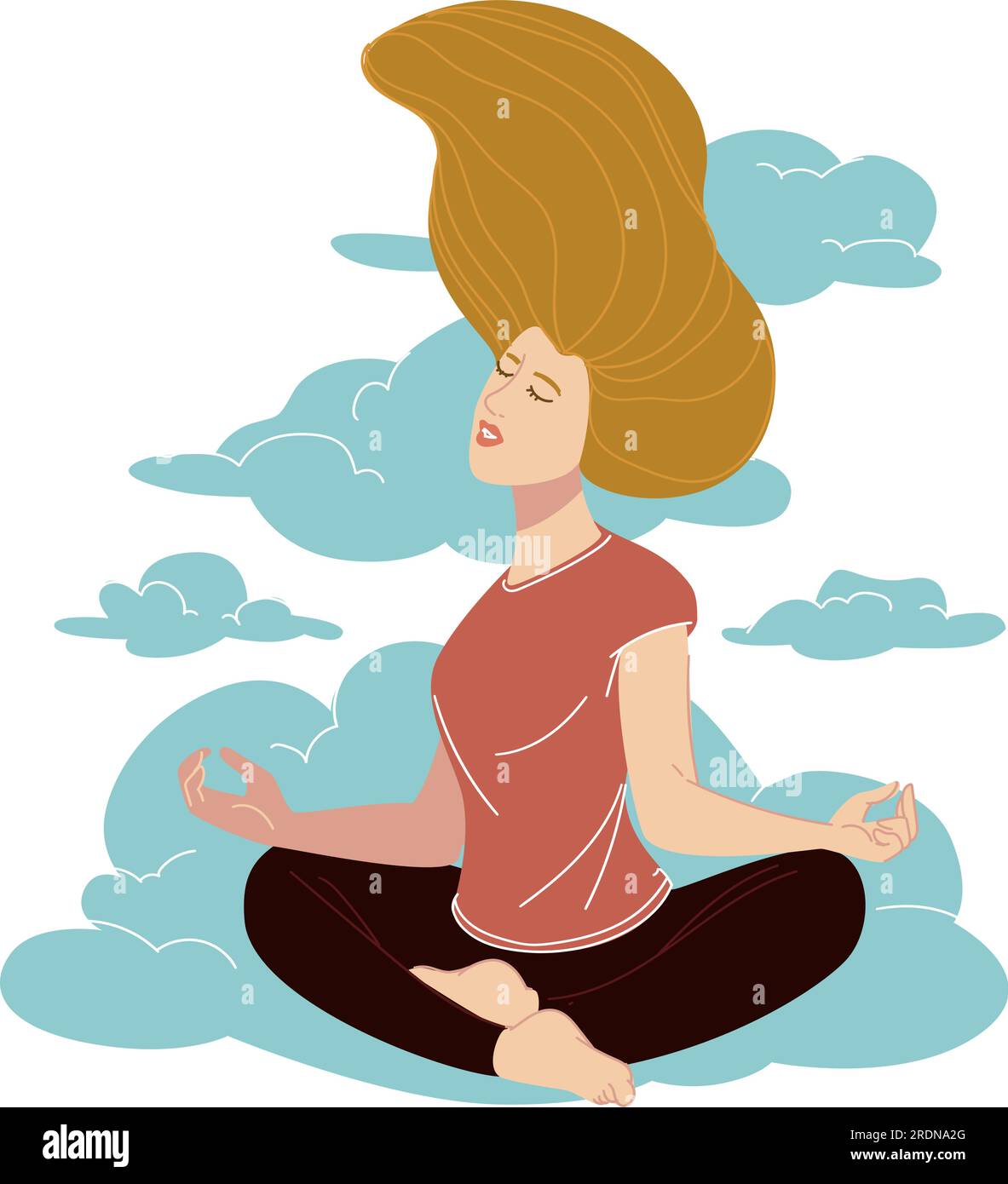 Female character meditating and practicing yoga asanas. Woman sitting ...