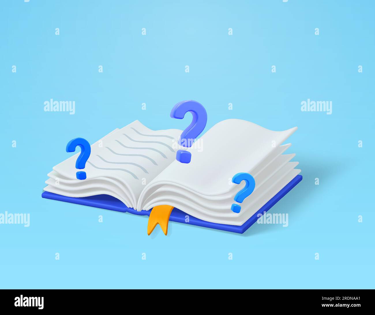 3d opened book with question marks, isolated on background. Concept for ...