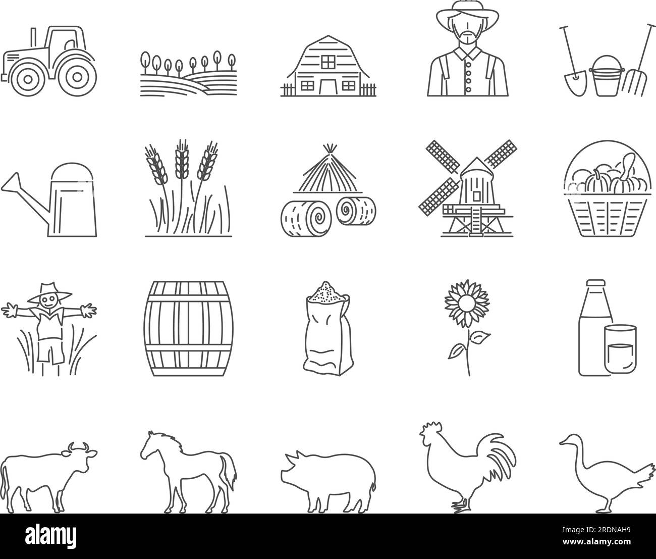 Farm Icons Set. Farmer, Cattle, Harvest. Editable Stroke. Simple Icons ...