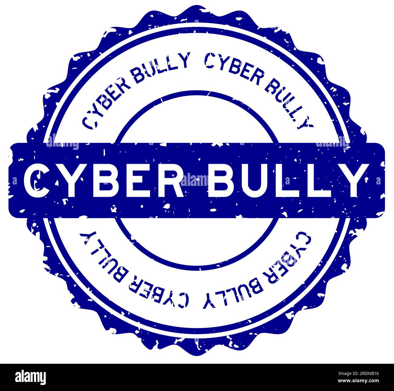 Grunge blue cyber bully word round rubber seal stamp on white ...