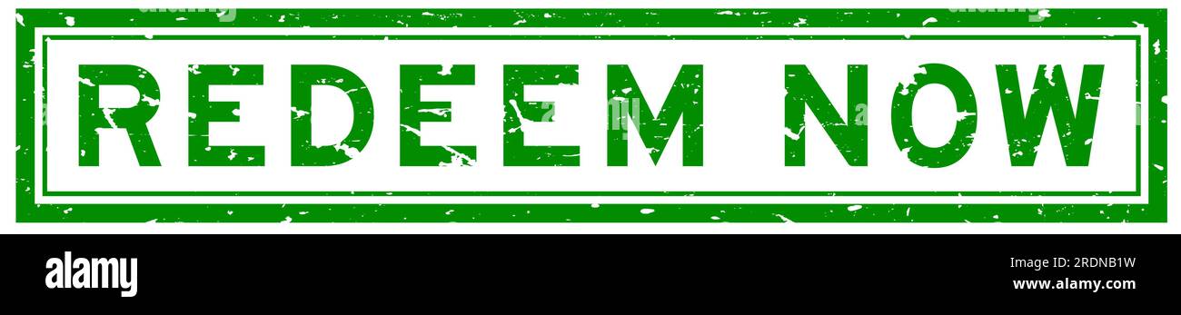 Grunge green redeem now word square rubber seal stamp on white ...