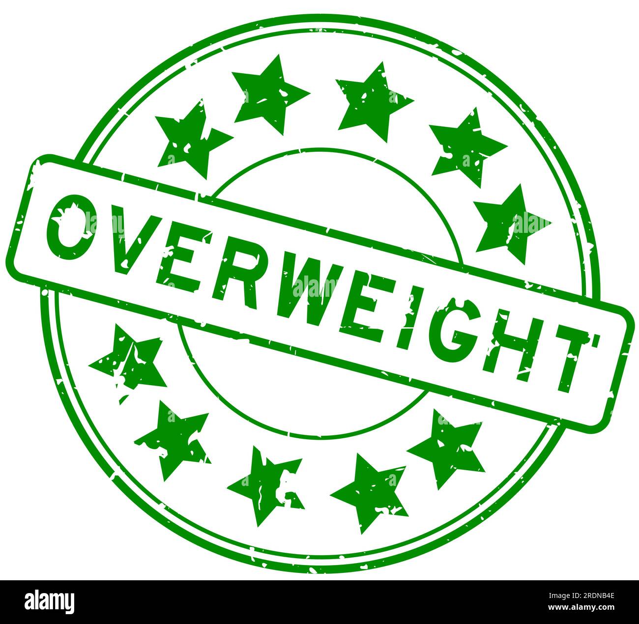Grunge green overweight word with star icon round rubber seal stamp on white background Stock ...