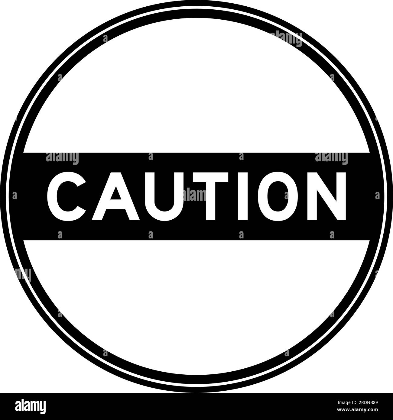 Black color round seal sticker in word caution on white background ...