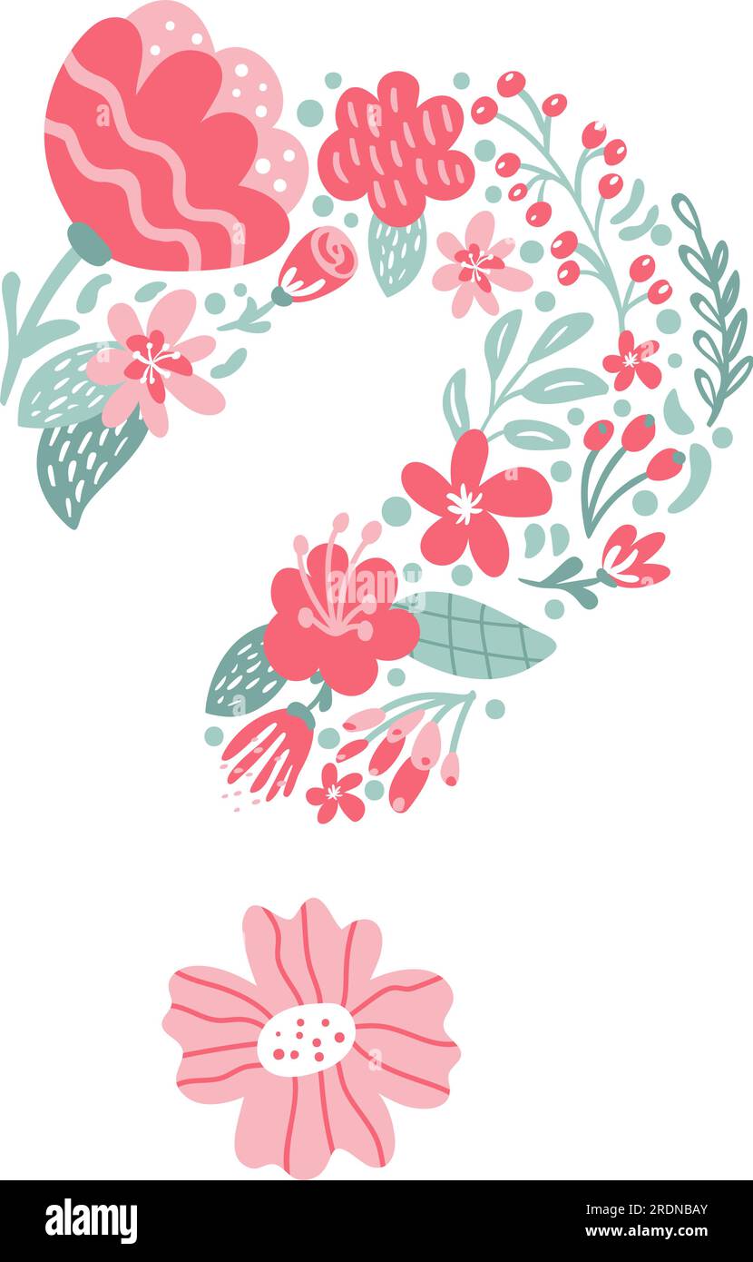 Vector Hand Drawn Font question mark with Flowers and Branches Blossom ...