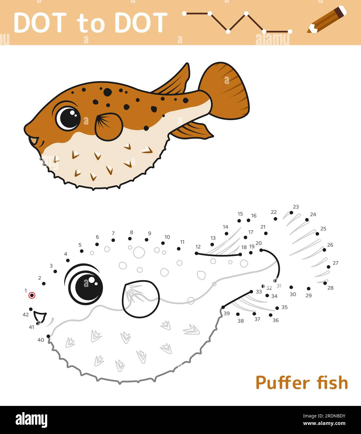Numbers game Dot to dot. Game for kids Puffer fish Stock Vector Image ...