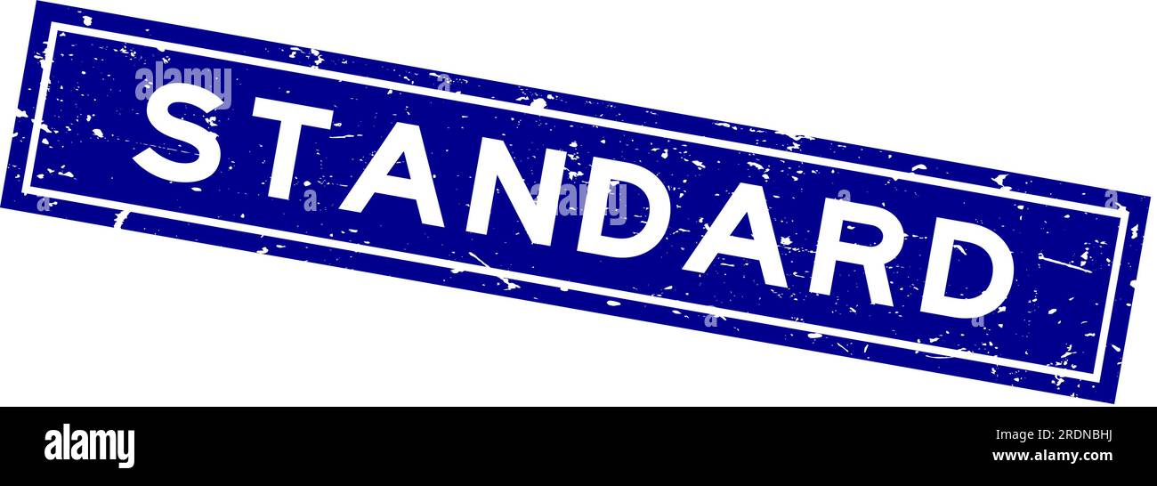 Grunge blue standard word square rubber seal stamp on white background ...