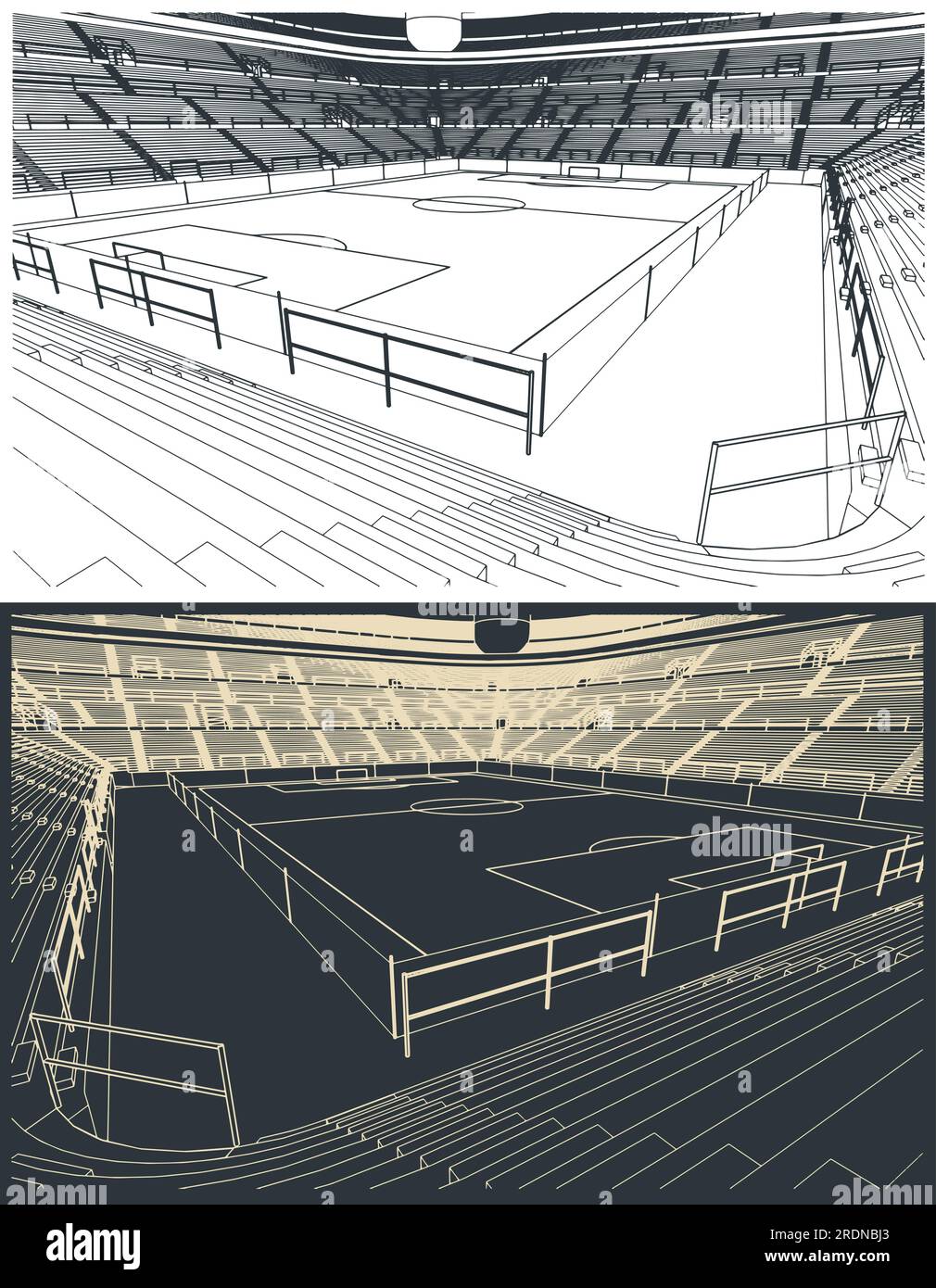 Stylized vector illustration of sketches of a football stadium with a ...