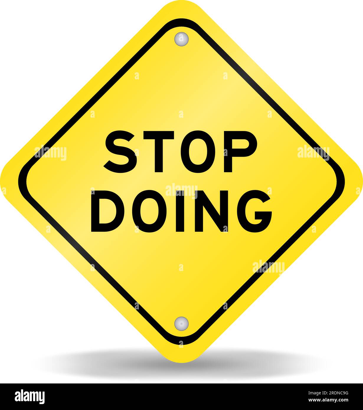 Yellow color transportation sign with word stop doing on white ...