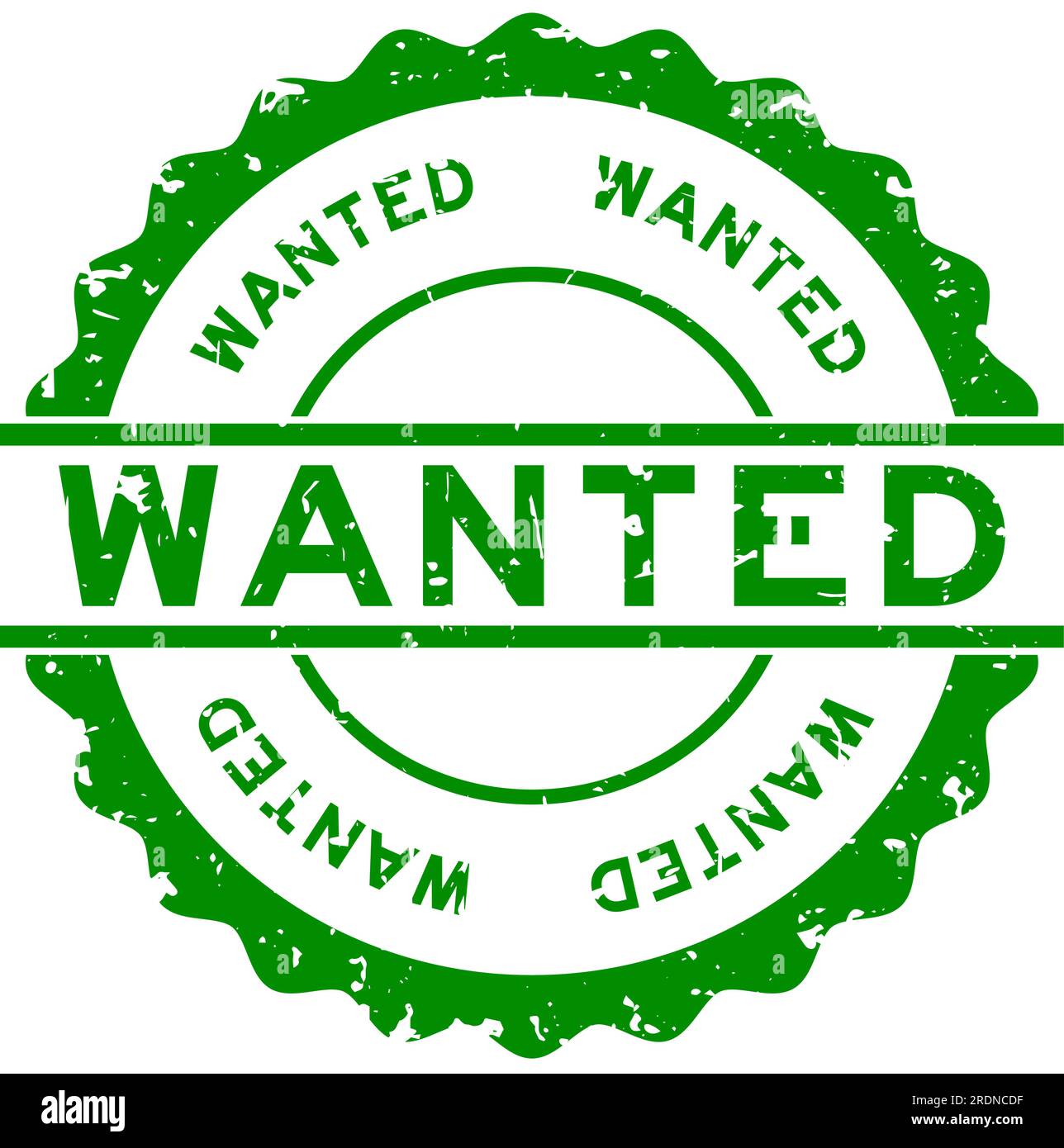 Grunge green wanted word round rubber seal stamp on white background ...