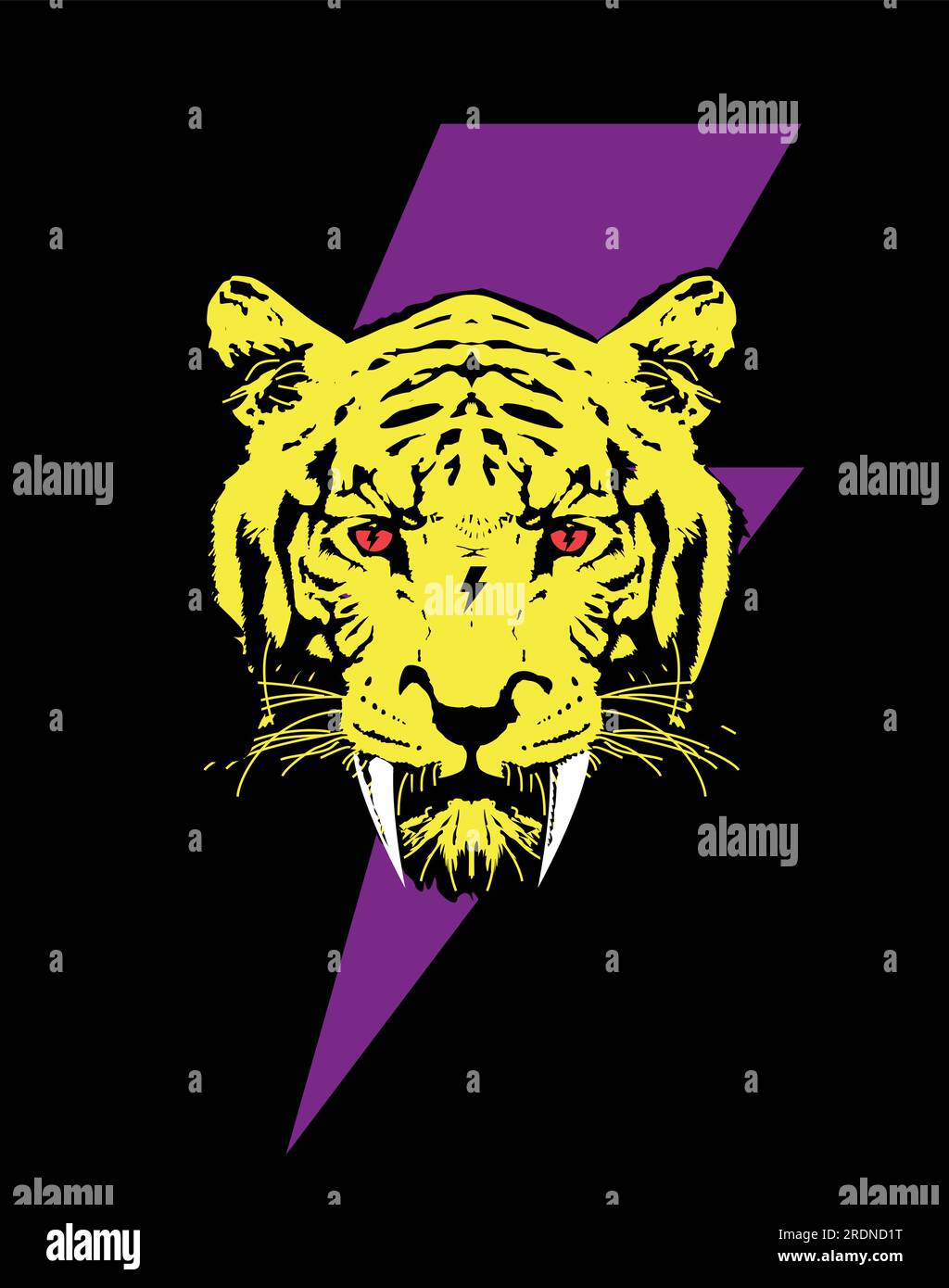 T-shirt design of a tiger head with the symbol of violet thunderbolt ...