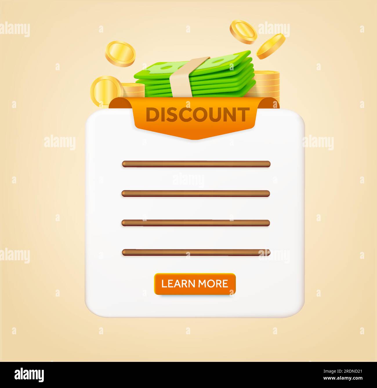 3d popup dialog with dollar, coins, CTA button. Template for discount ...