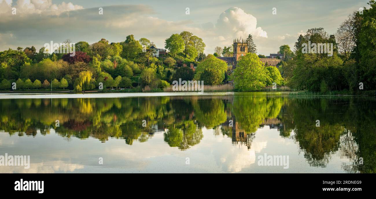 Panorama of town of Ellesmere in Shropshire with reflection view from ...