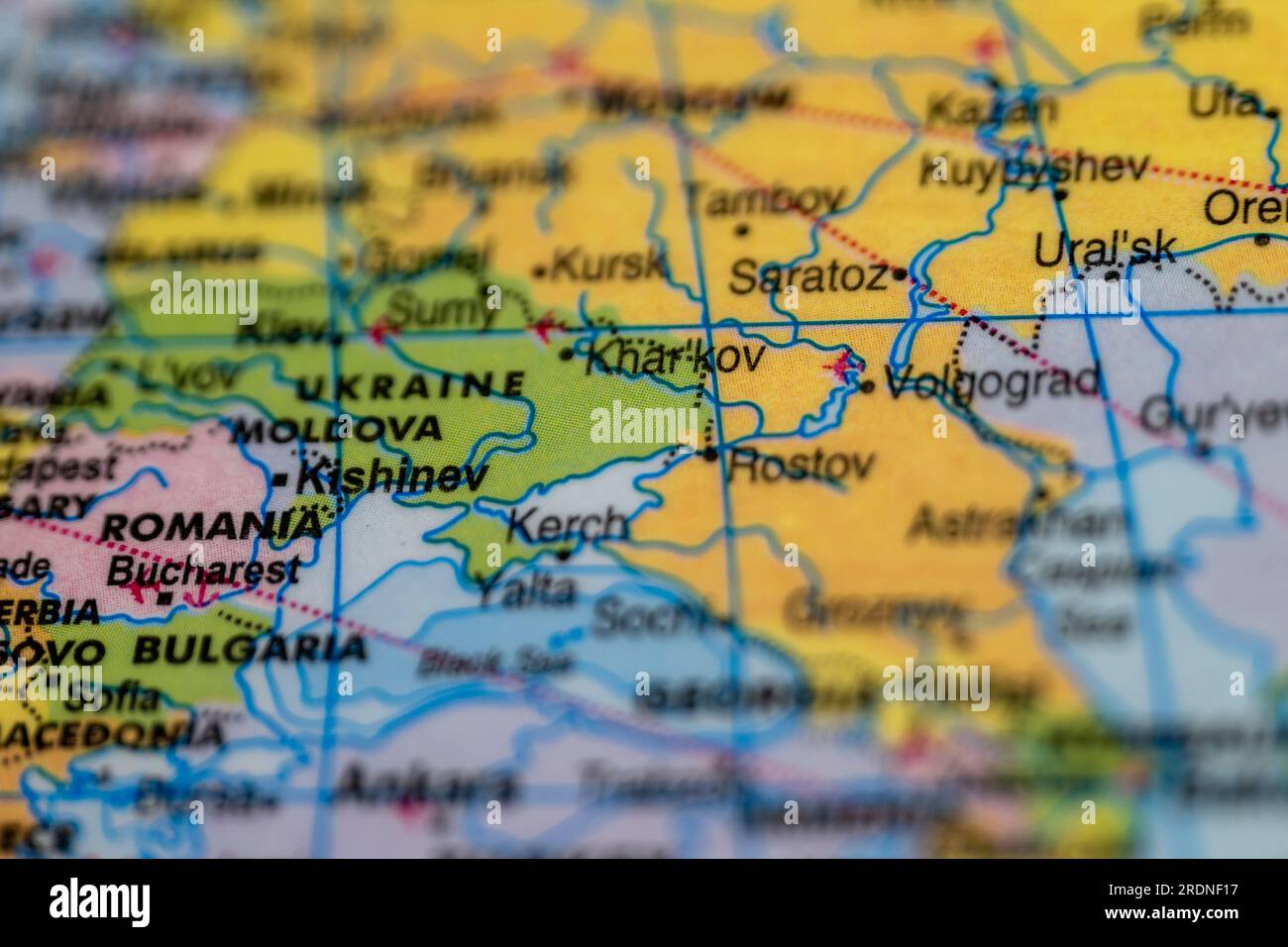 This stock image shows a close-up of Romania, a country in southeastern ...