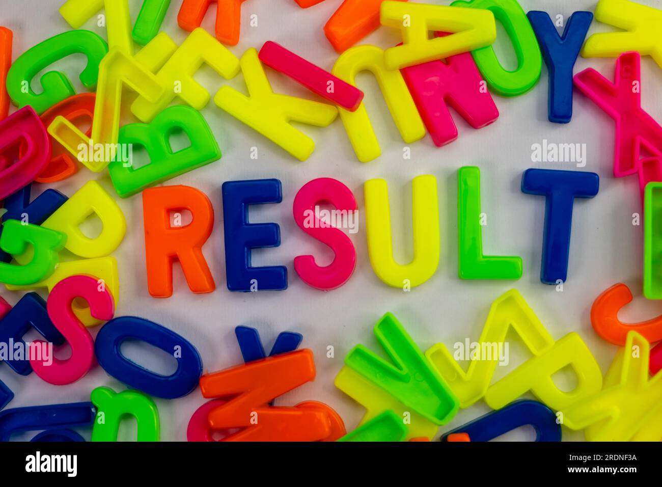 This stock image shows the word "result" made from colorful letter ...