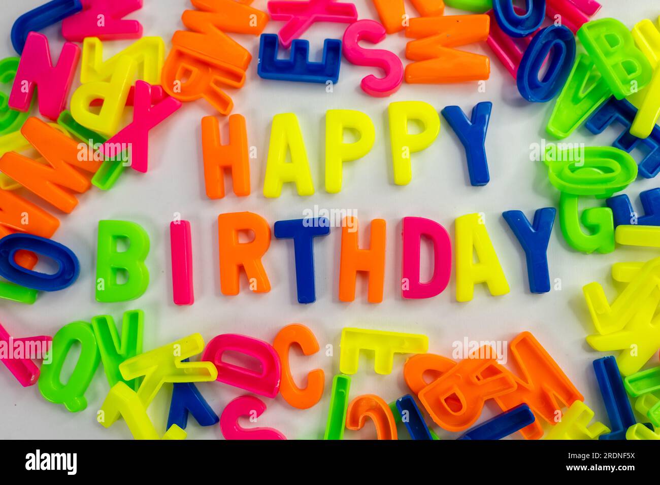 This stock image features the words "Happy Birthday" made from colorful ...