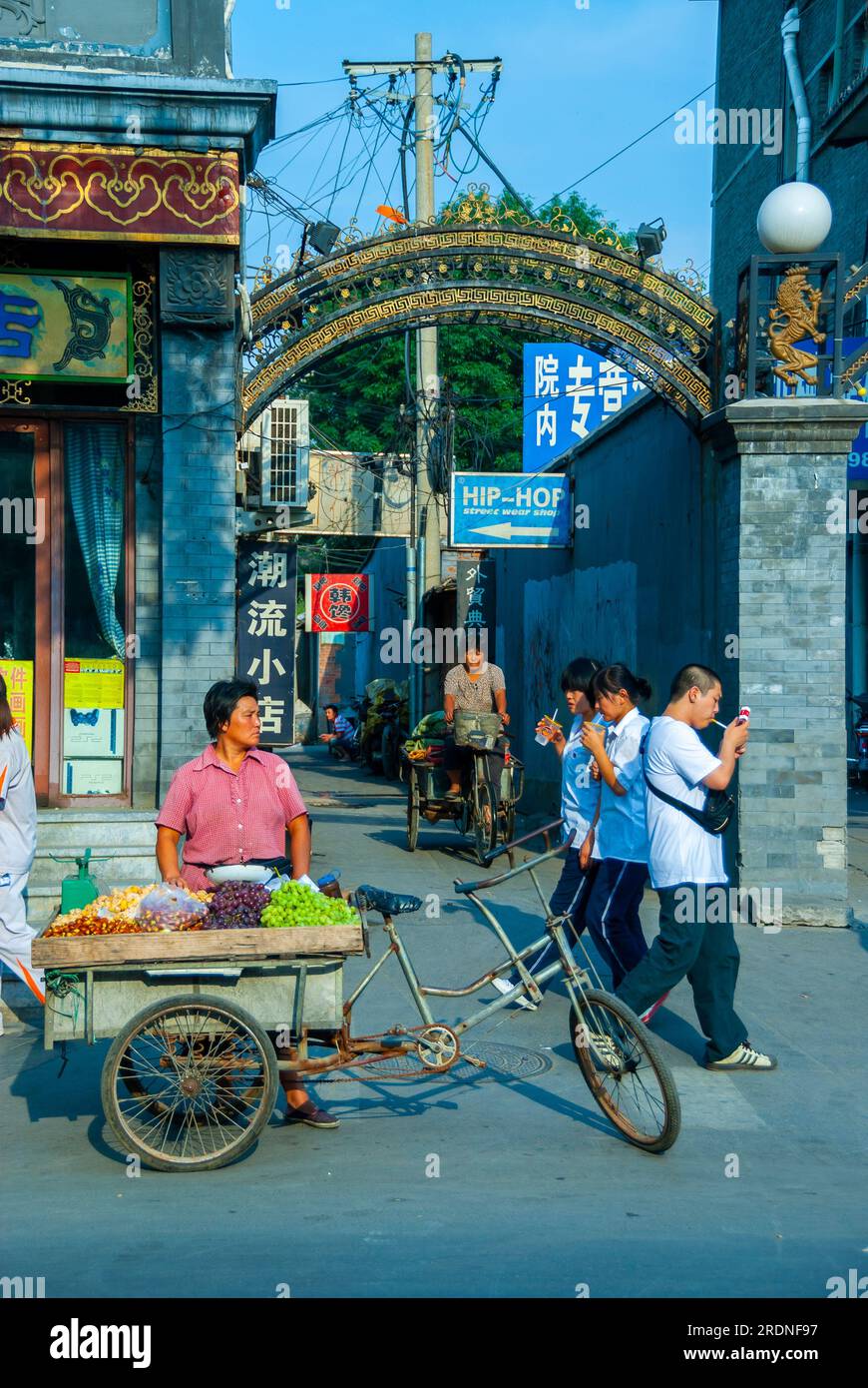 Beijing, CHINA- Woman with Fruit Cart, Old Neighborhoods Street Scene ...