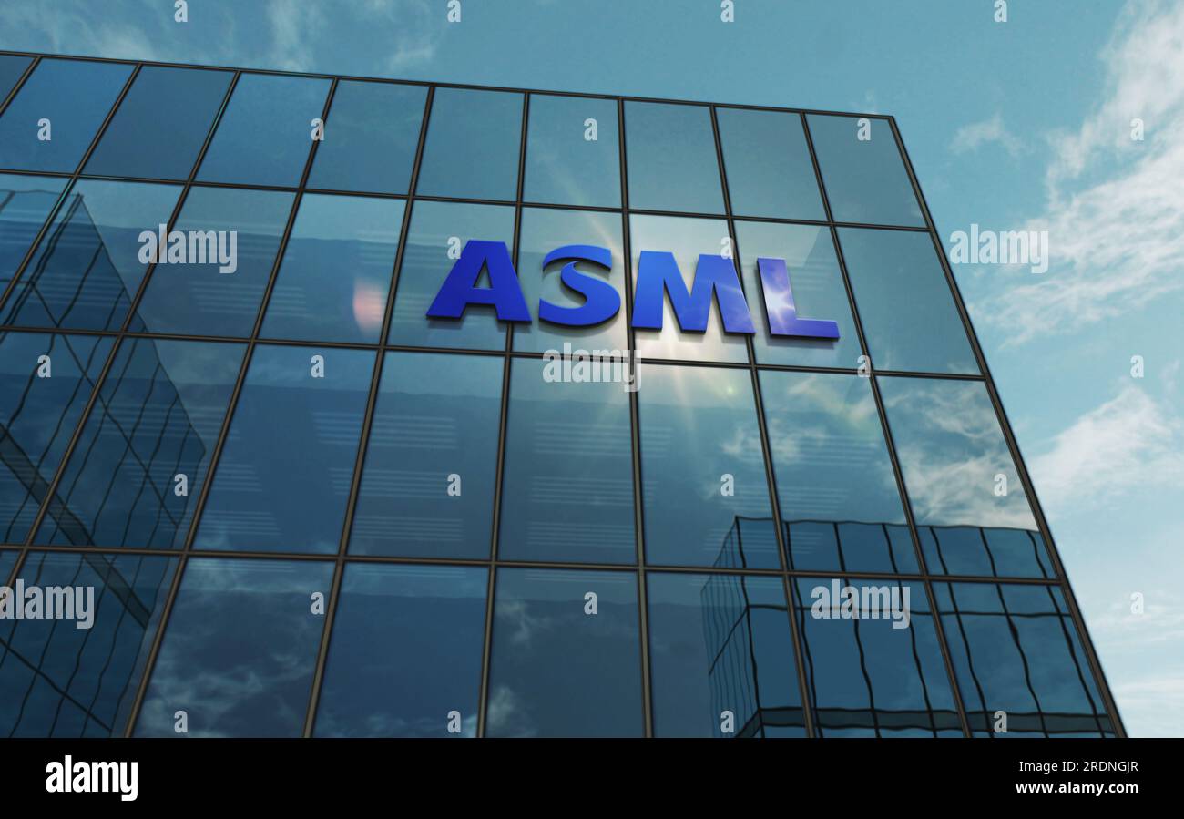 Veldhoven, Netherlands, July 20, 2023: ASML Holding corporation headquarters glass building ...