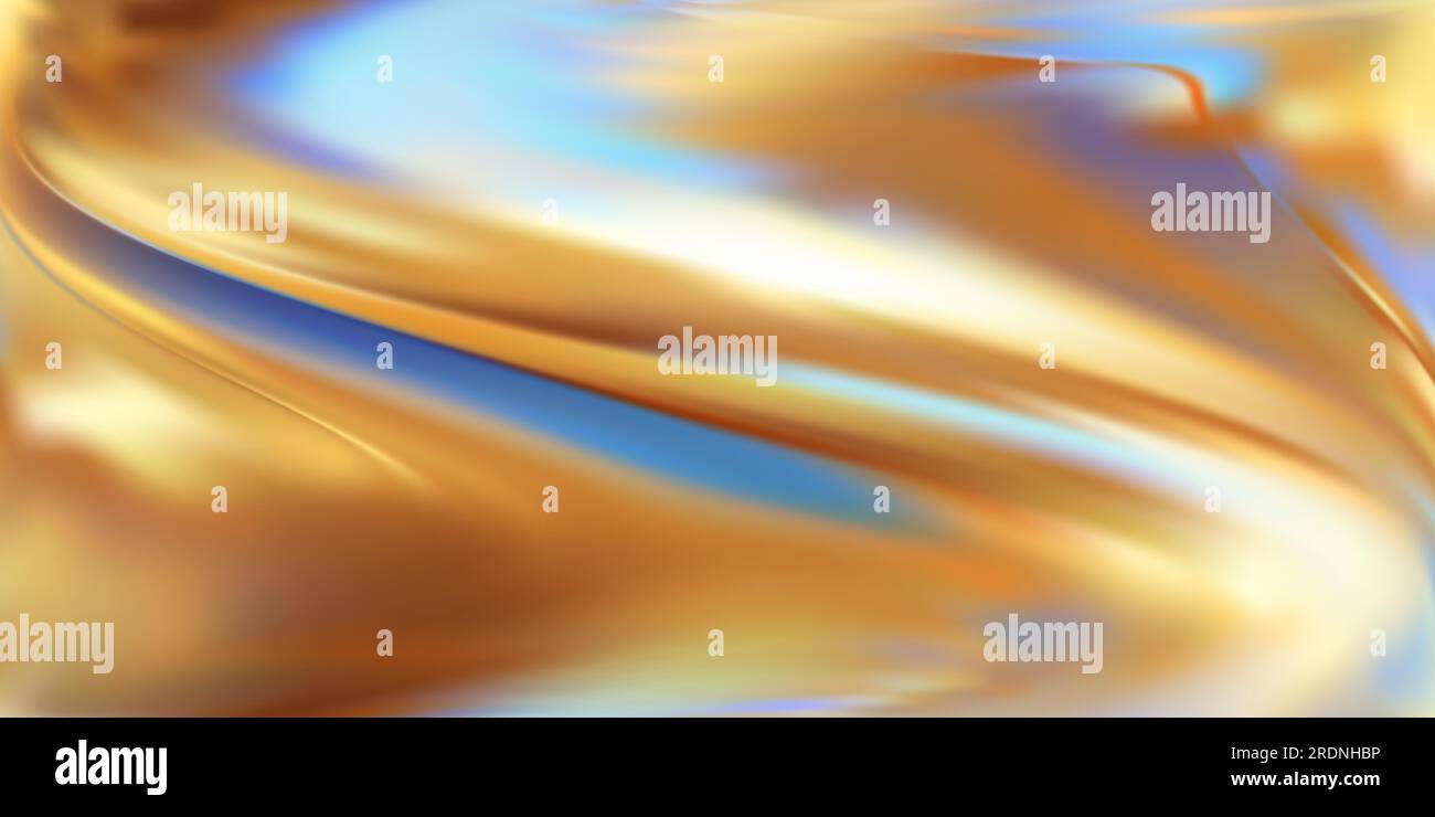 Golden hologram background with blue tints. Wavy pattern in motion ...