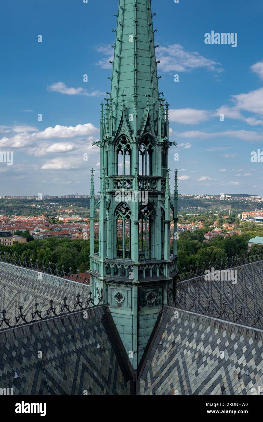 A spire at an intersection of roof segments at gothic cathedral of St ...