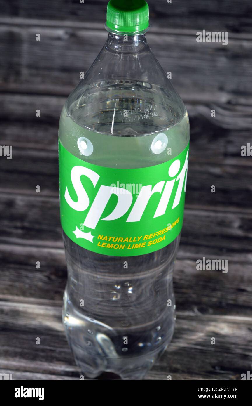 Cairo, Egypt, July 18 2023: The classic lemon-lime soda Sprite plastic ...
