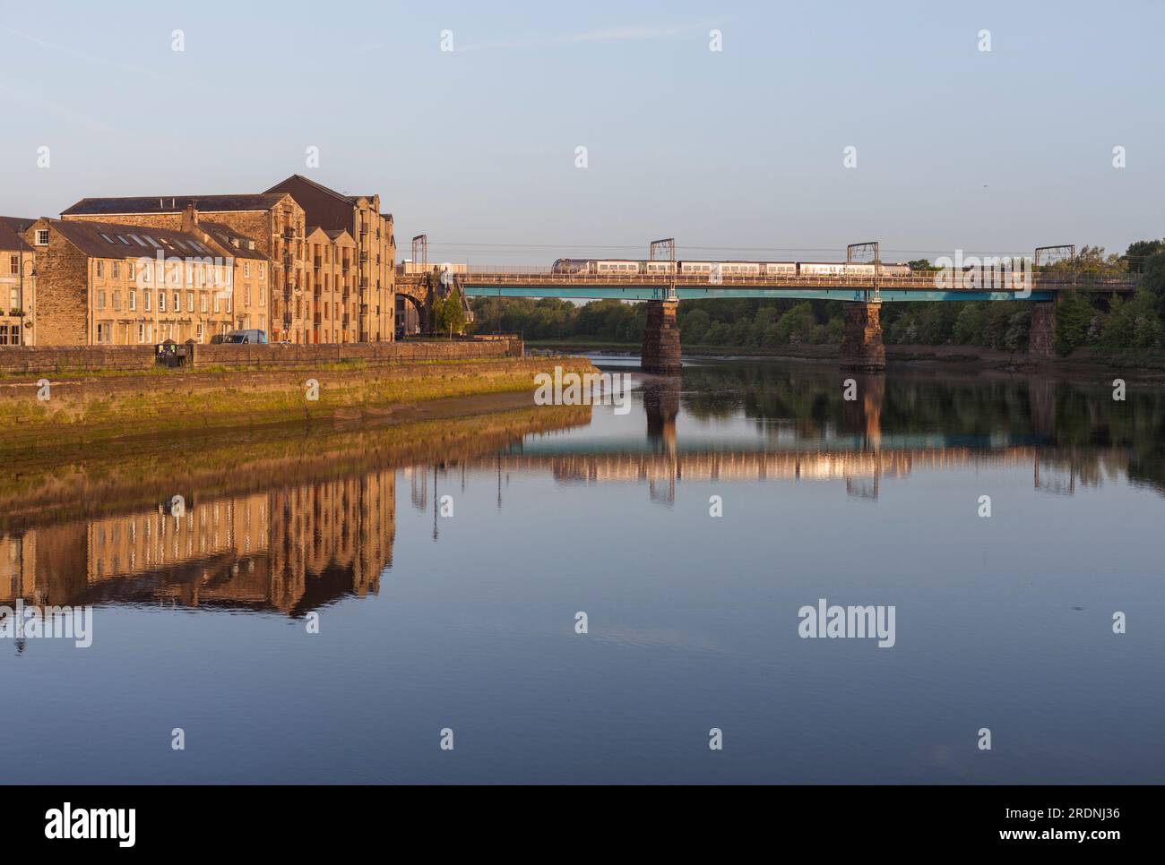 Northern rail class 195 diesel train crossing the viaduct known as ...