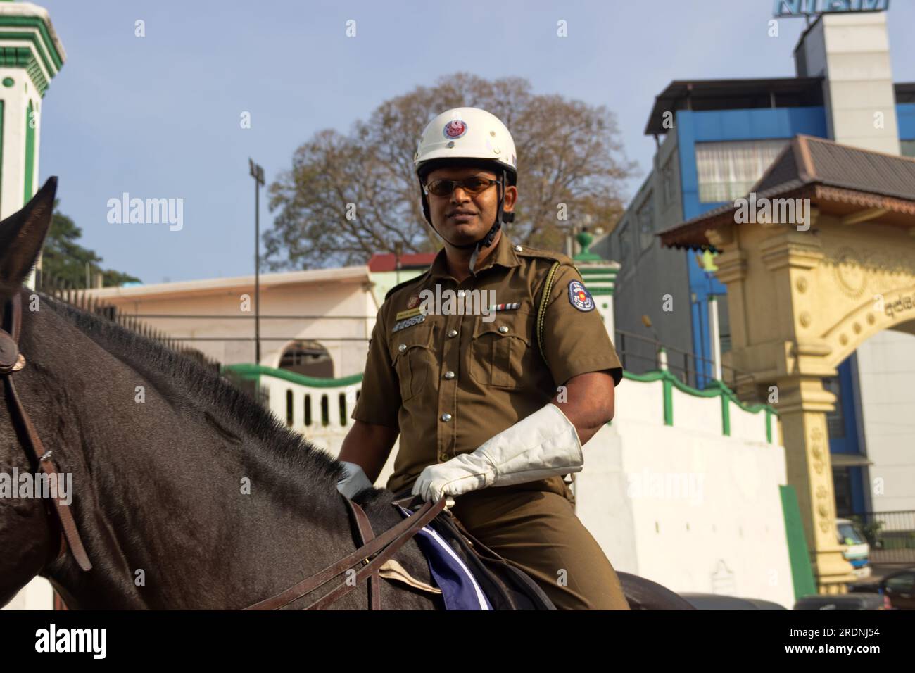 Sri Lanka, Kandy - January 13, 2020: Mounted police patrolling the ...