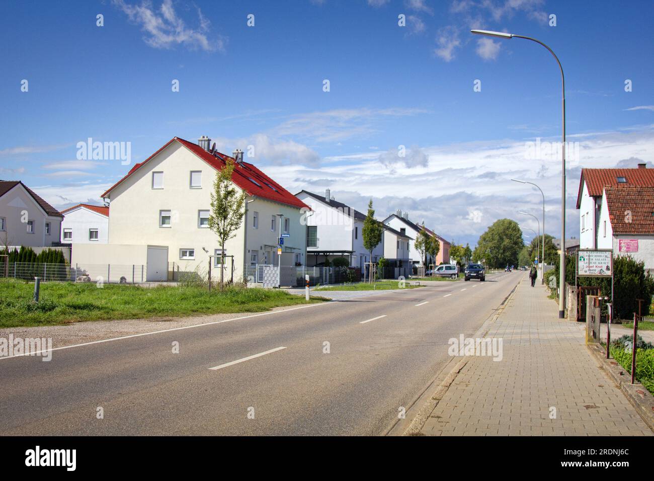 Dillingen, Germany - 11.09.2017: street provincial town with one-storey ...