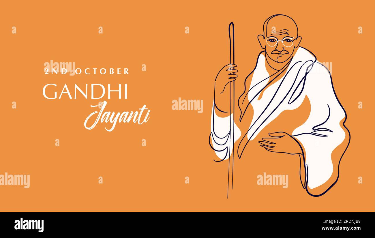 Gandhi Jayanti hand drawn linear background. Mahatma Gandhi vector line ...
