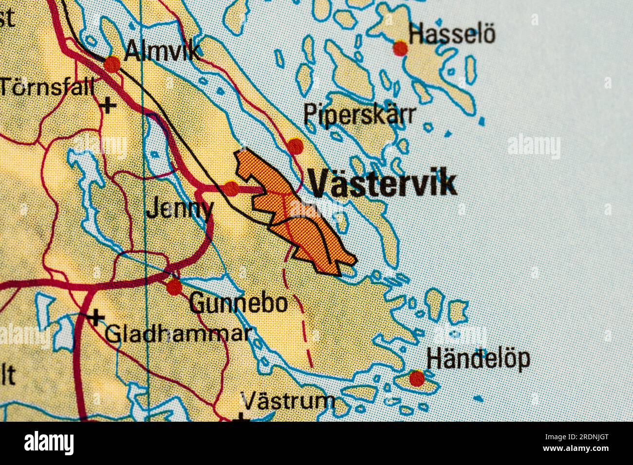 Atlas map of Västervik and Almvik Stock Photo - Alamy
