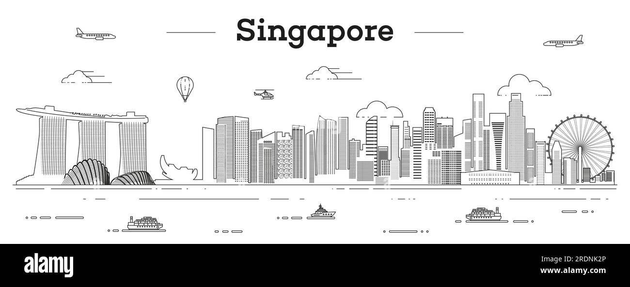 Singapore skyline line art vector illustration Stock Vector Image & Art ...