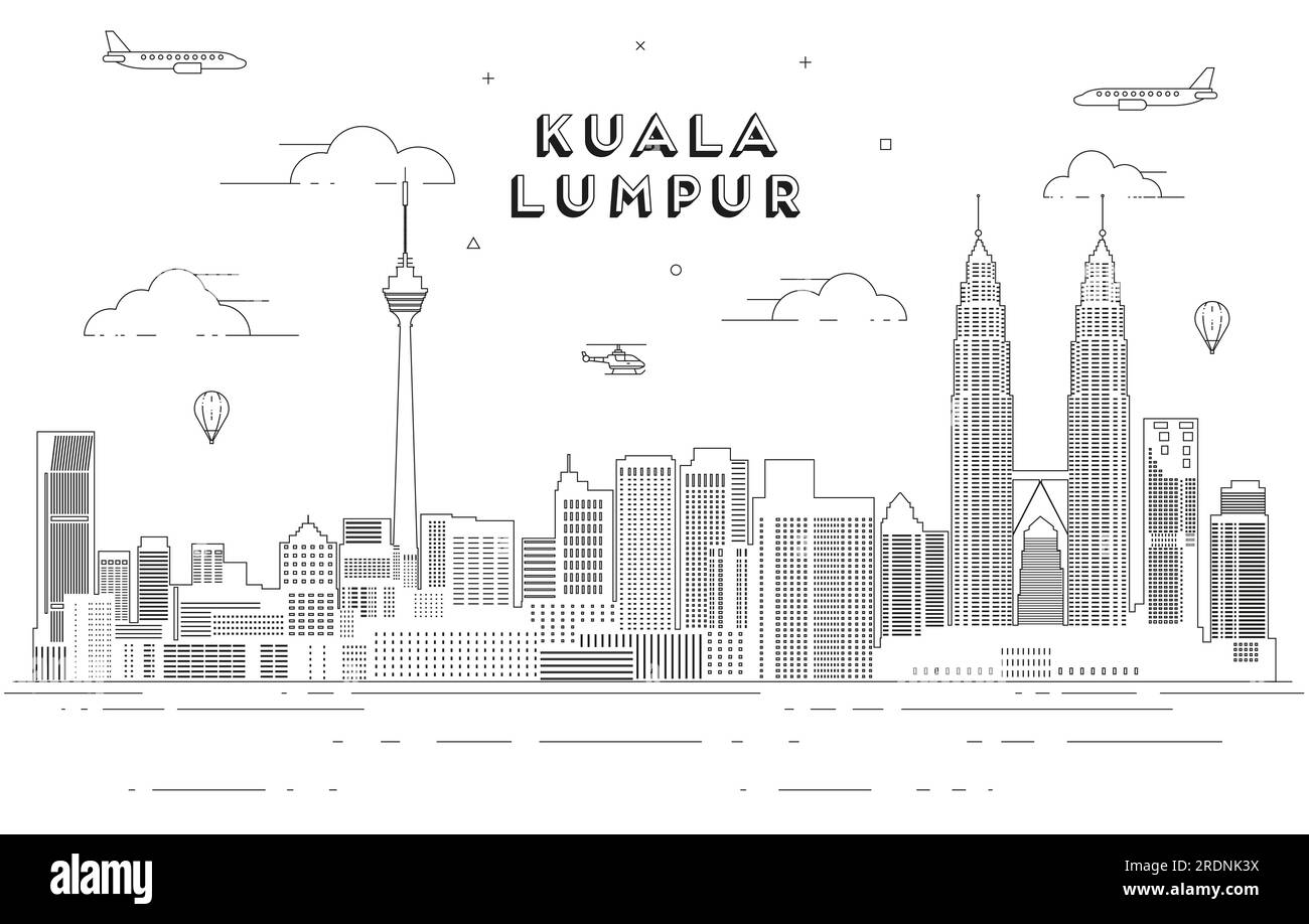 Kuala Lumpur Skyline Line Art Vector Illustration Stock Vector Image