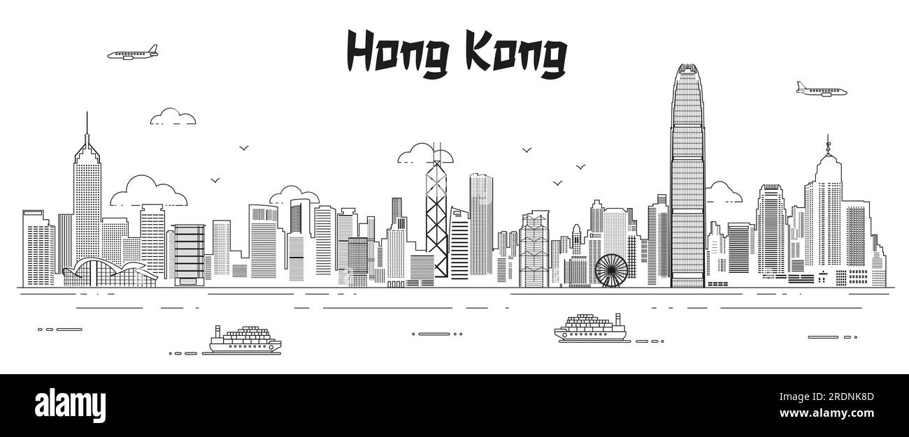 Hong Kong skyline line art vector illustration Stock Vector Image & Art - Alamy