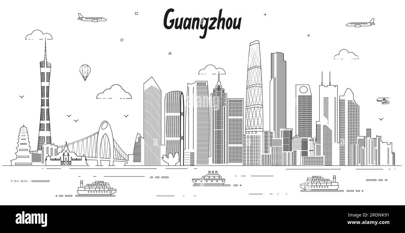 Guangzhou skyline line art vector illustration Stock Vector Image & Art ...